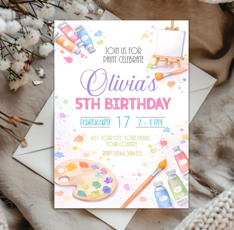 Editable Art Birthday Invitation, Painting Party Invite, Watercolor ...