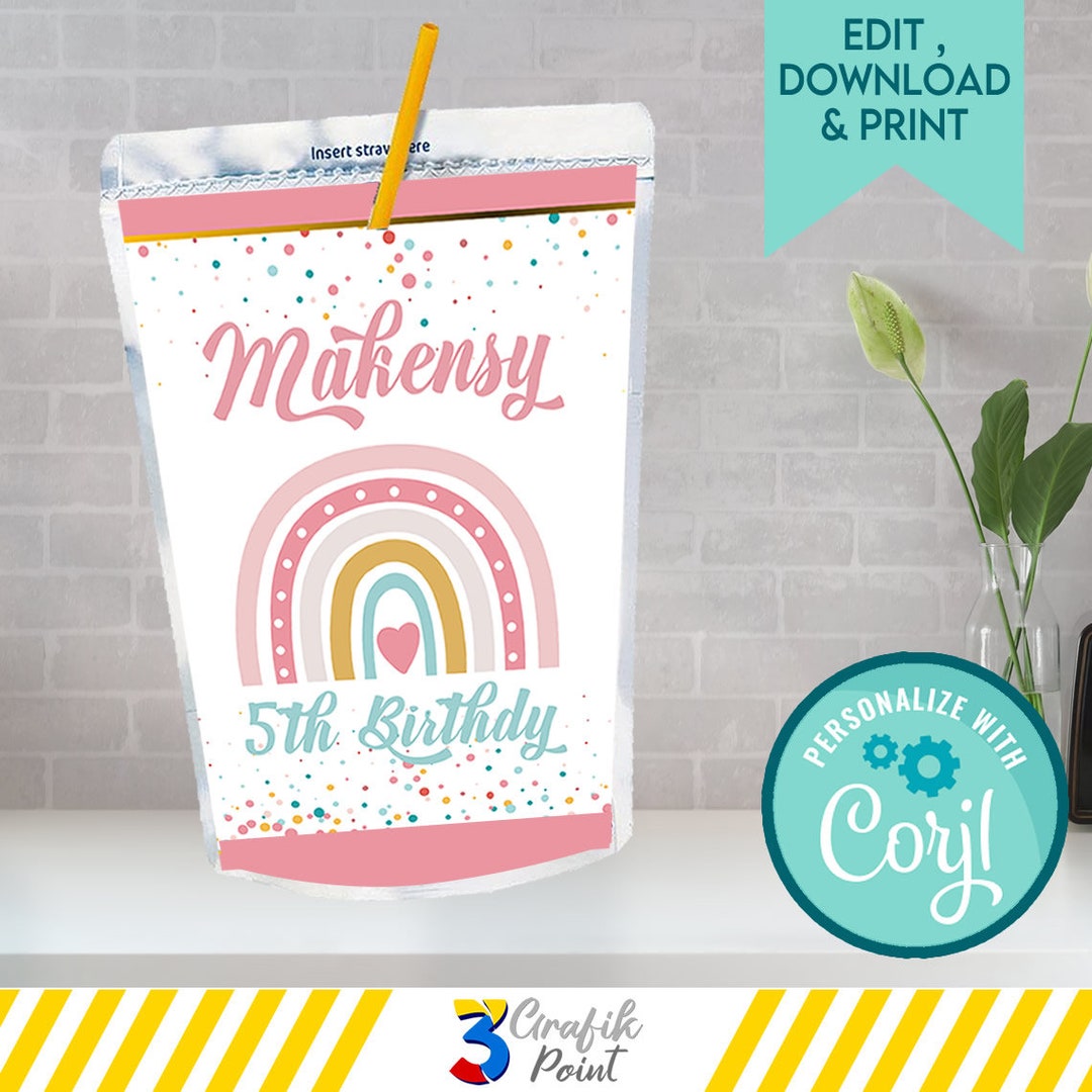 Editable Boho Rainbow Juice Template, Rainbow Birthday Juice Label ...
