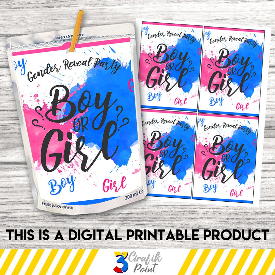 Gender Reveal Juice Label Printable, Boy or Girl Juice Label , Baby ...
