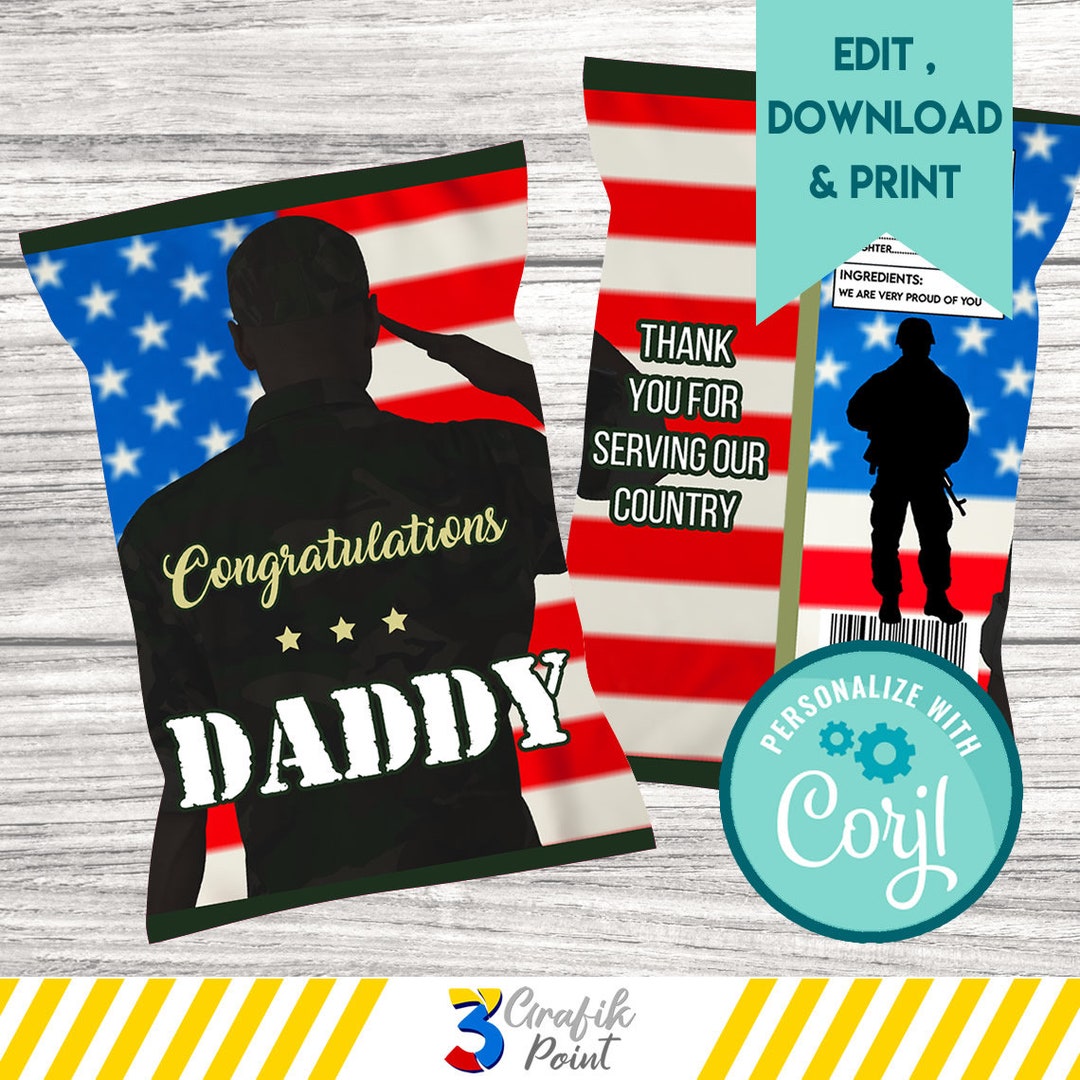 Army Chip Bag Printable, Camouflage Favor Bag, Army Birthday ...