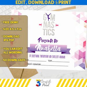 Editable Gymnastics Award Certificate (digital Download) - Etsy