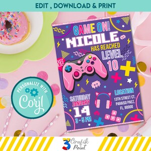 Editable Gamer Party Invitation Template for Birthdays With Favor Bag ...