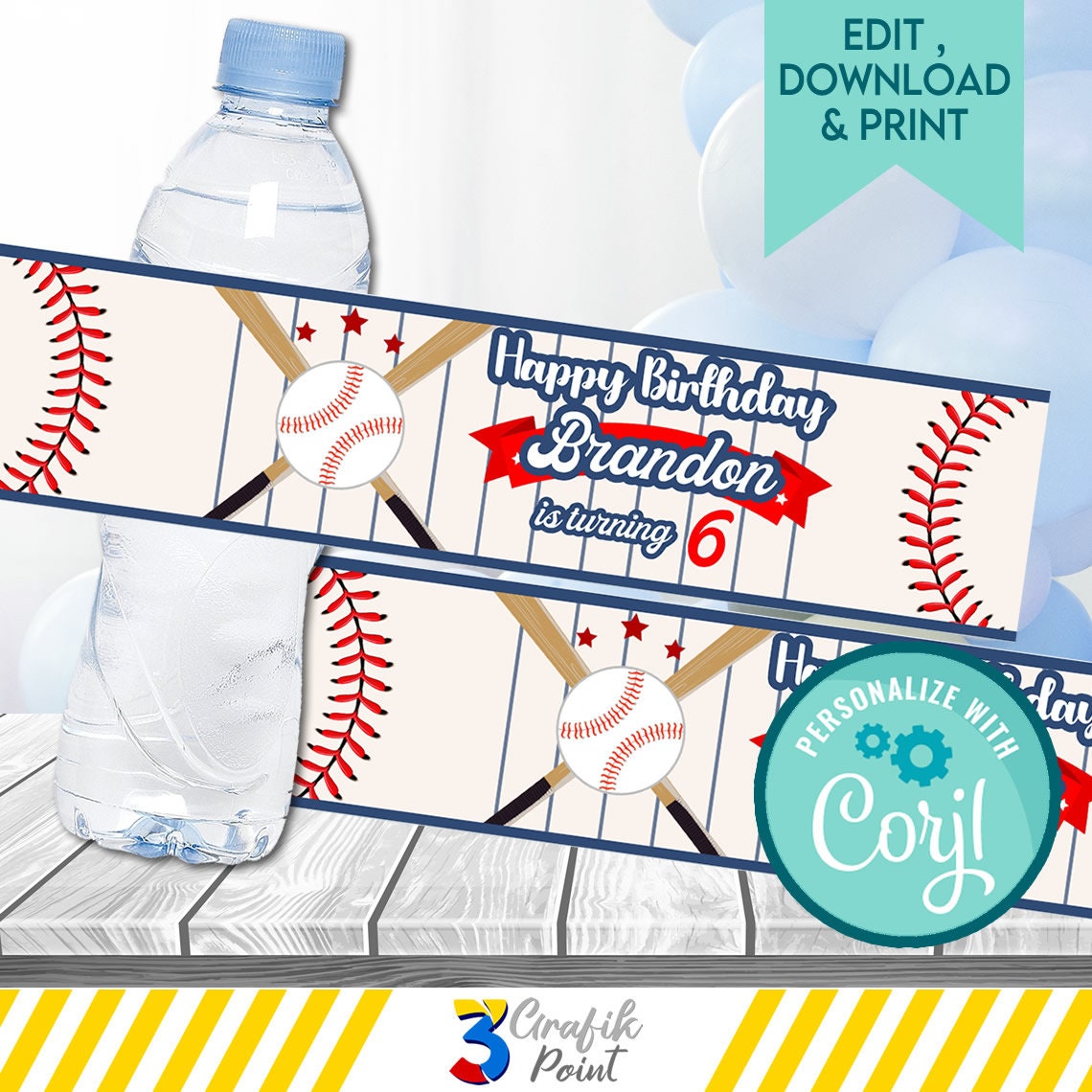 Editable Baseball Water Label Sport Water Label Baseball - Etsy