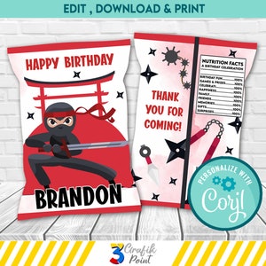 Editable Ninja Chip Bag Template, Ninja Warrior Chip Bag, Karate Chip ...