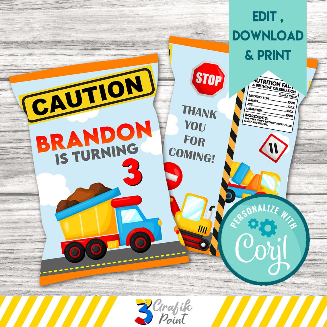 Construction Truck Bag Printable Construction Favor Bag - Etsy