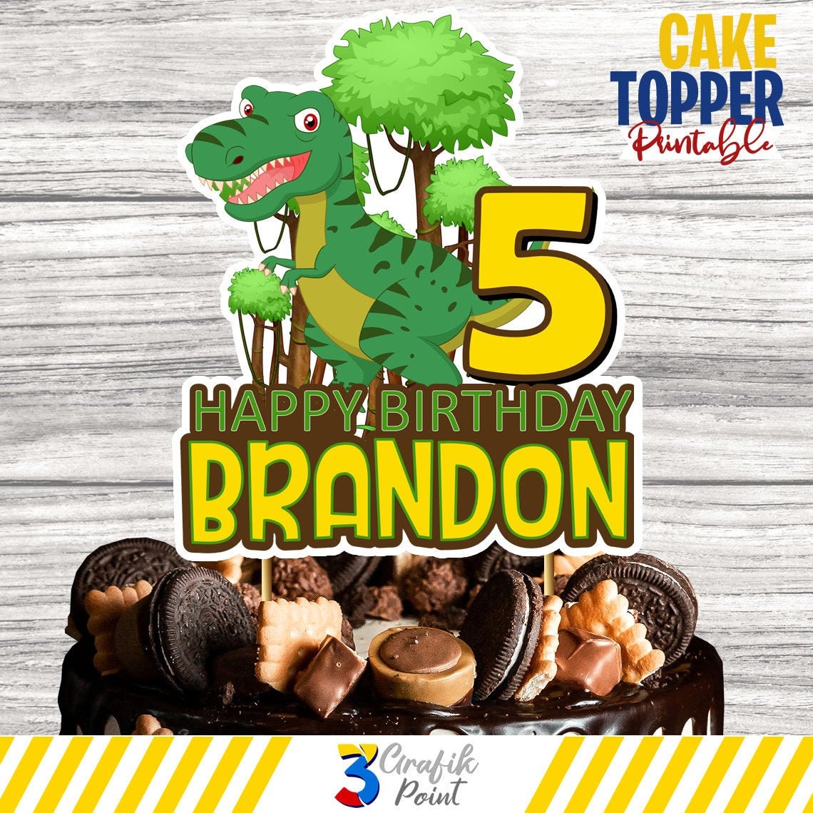 Dinosaur Cake Topper Printable T-rex Cake Topper Jurassic - Etsy