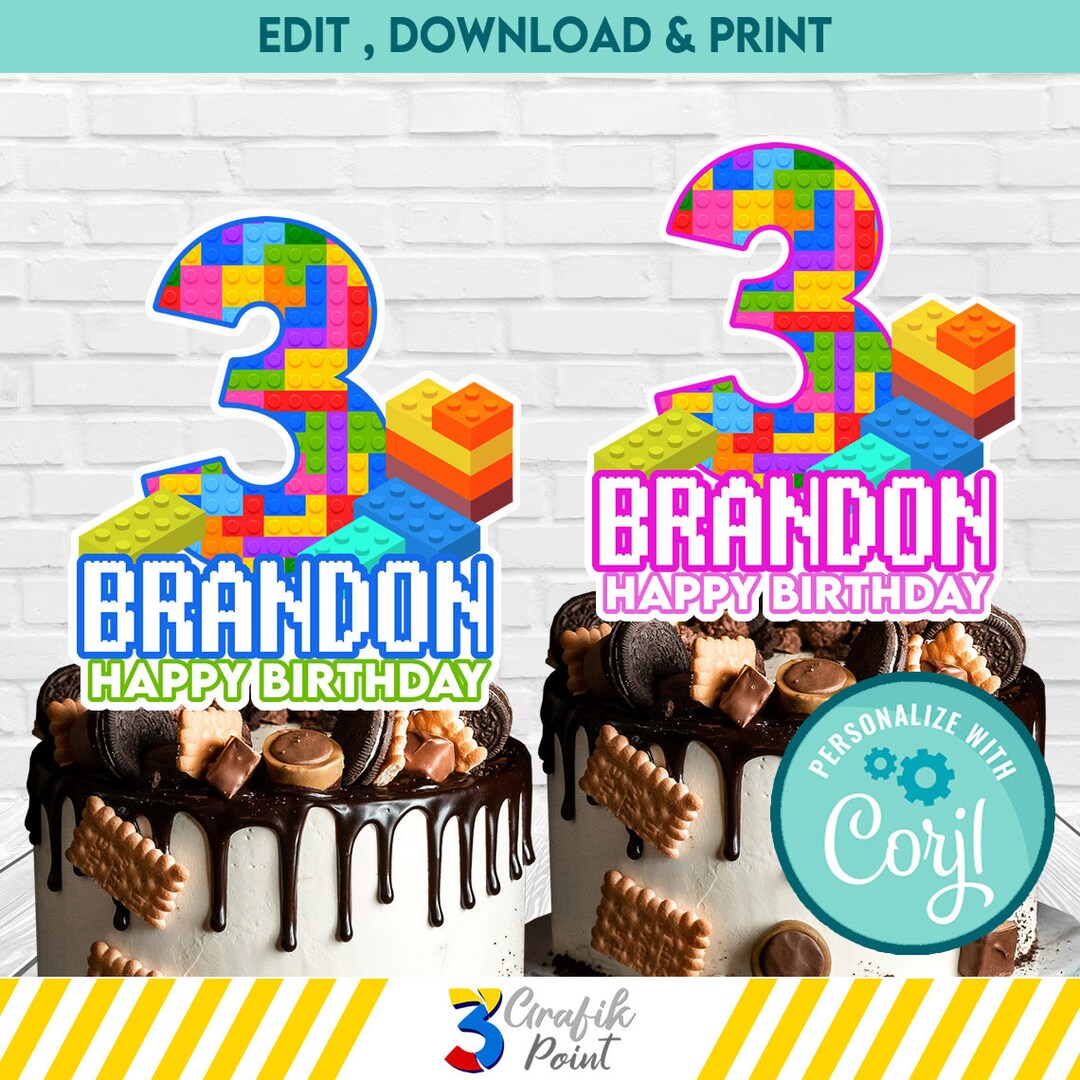 Customizable Building Blocks Cake Topper Building Blocks Birthday - Etsy