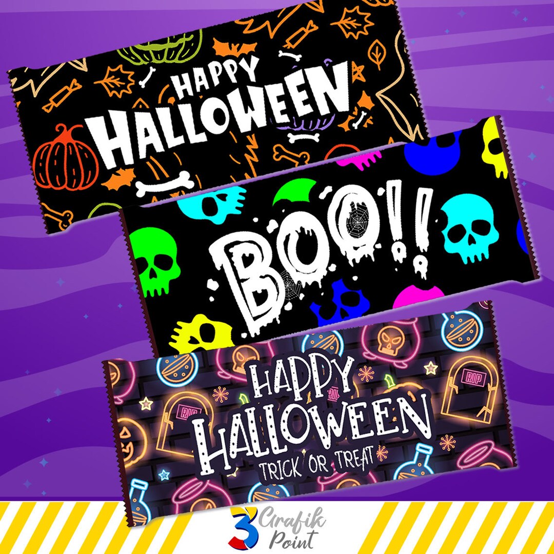 3 PACK Digital Halloween Candy Bar Wrappers, Halloween Hershey Bar ...