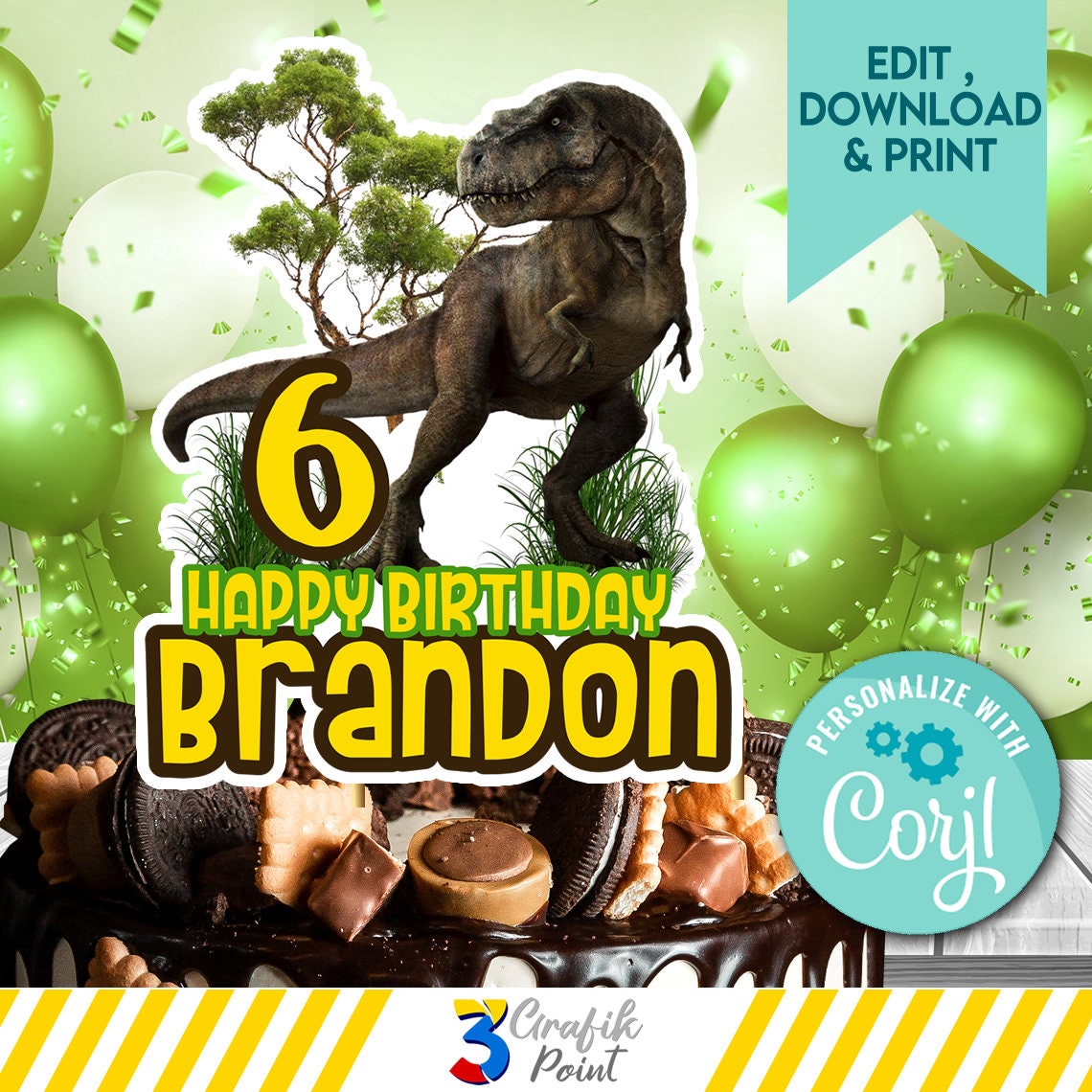Dinosaur Cake Topper Printable T-rex Cake Topper Jurassic - Etsy