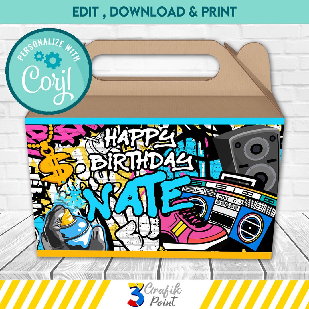 Editable Hip Hop Party Gift Box Template, Graffiti Party Box, Party ...