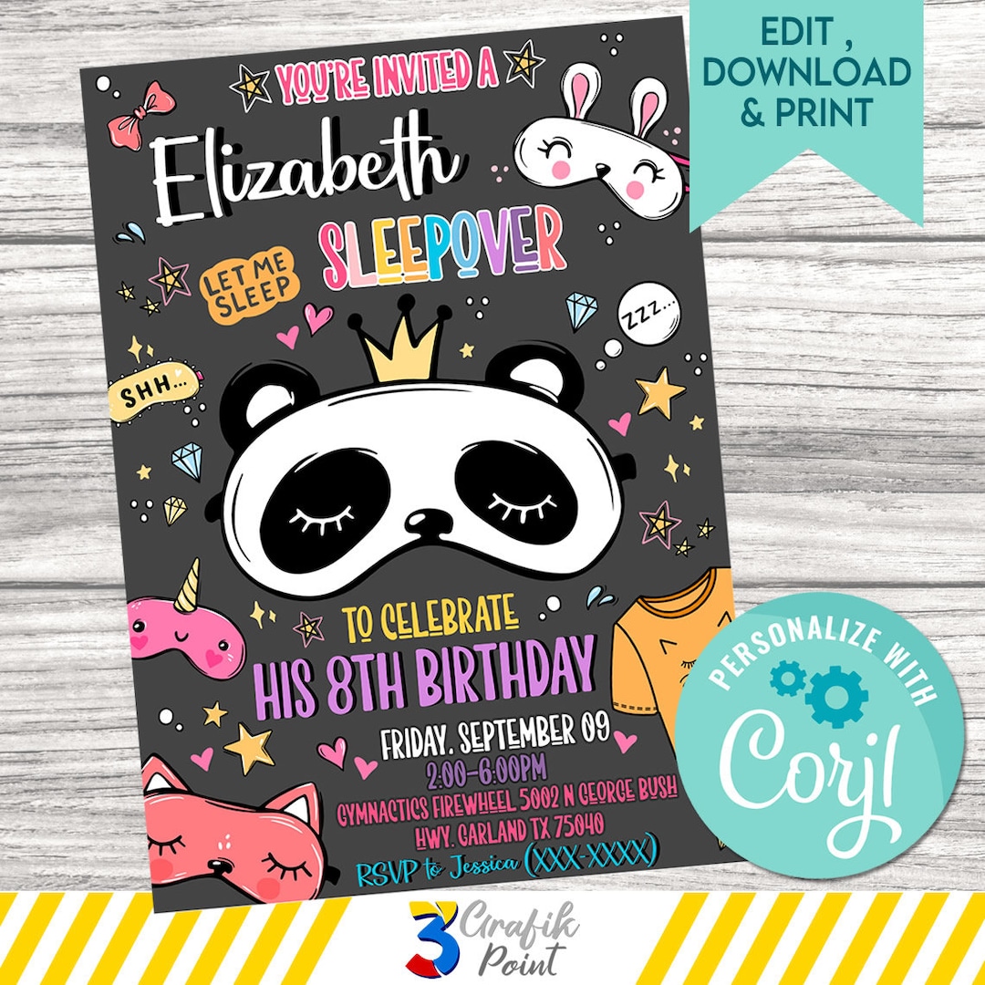 Editable Sleepover Party Birthday Invitation, Slumber Party Invitation ...