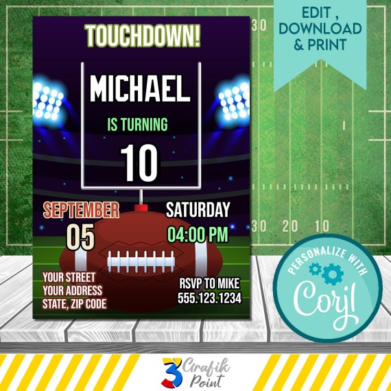 Editable Football Invitation Template Football Birthday - Etsy
