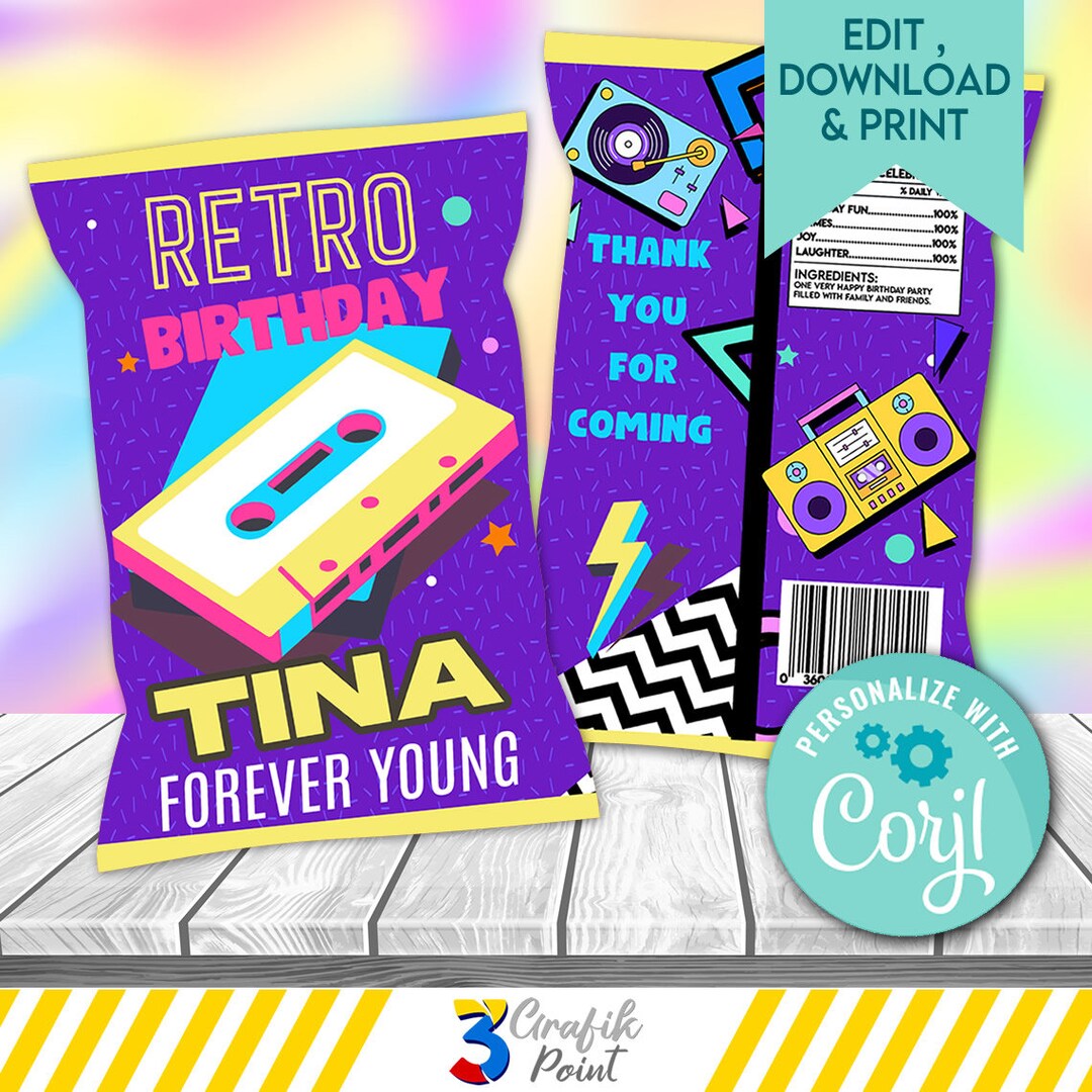 Editable Chip Bag Template 90s Party, Love the 90s, Retro Chip Bag ...