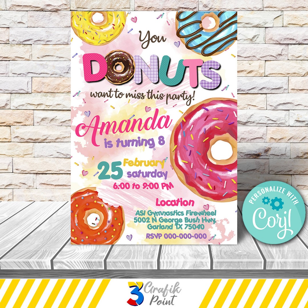 EDITABLE Donut Invitation, Donut Invitation for Birthday, Donut ...