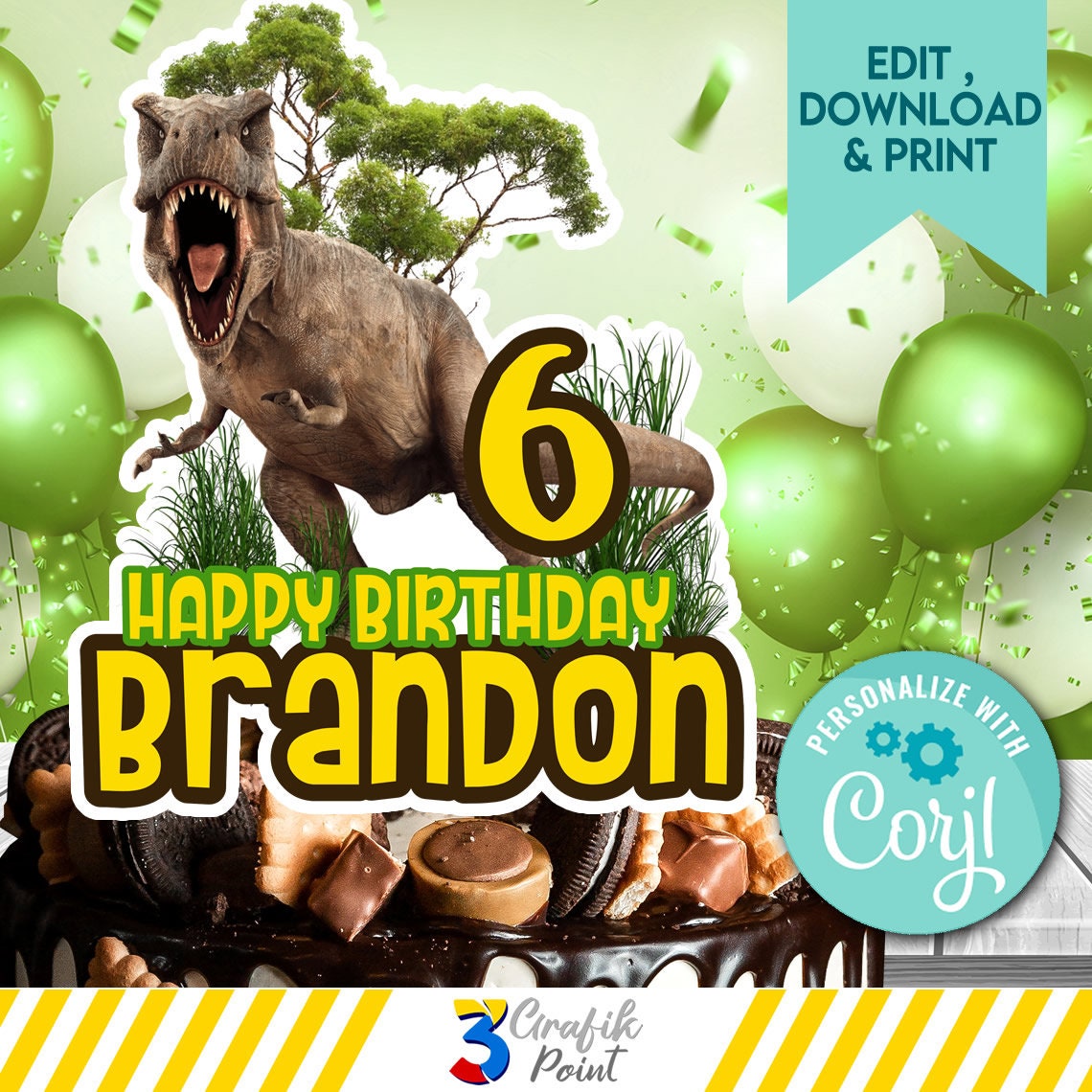 Dinosaur Cake Topper Printable T-rex Cake Topper Jurassic - Etsy