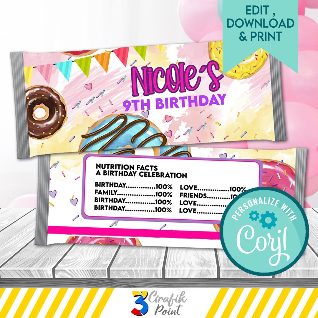 Editable Donut Candy Wrapper, Donut Candy Bar, Donut Birthday, Donut ...