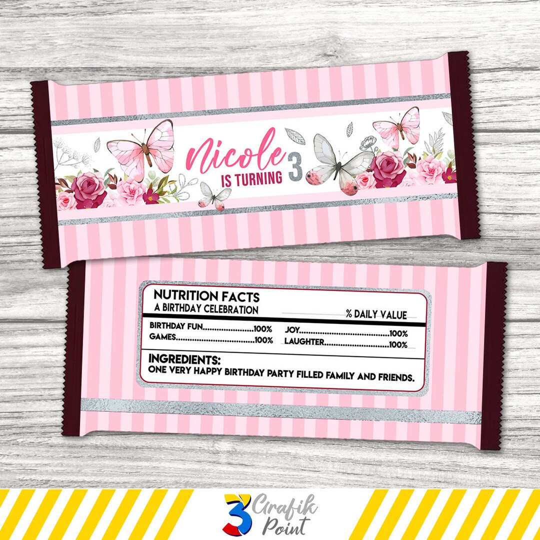 Butterfly Candy Bar Wrappers Printable, Butterfly Hershey Bar ...
