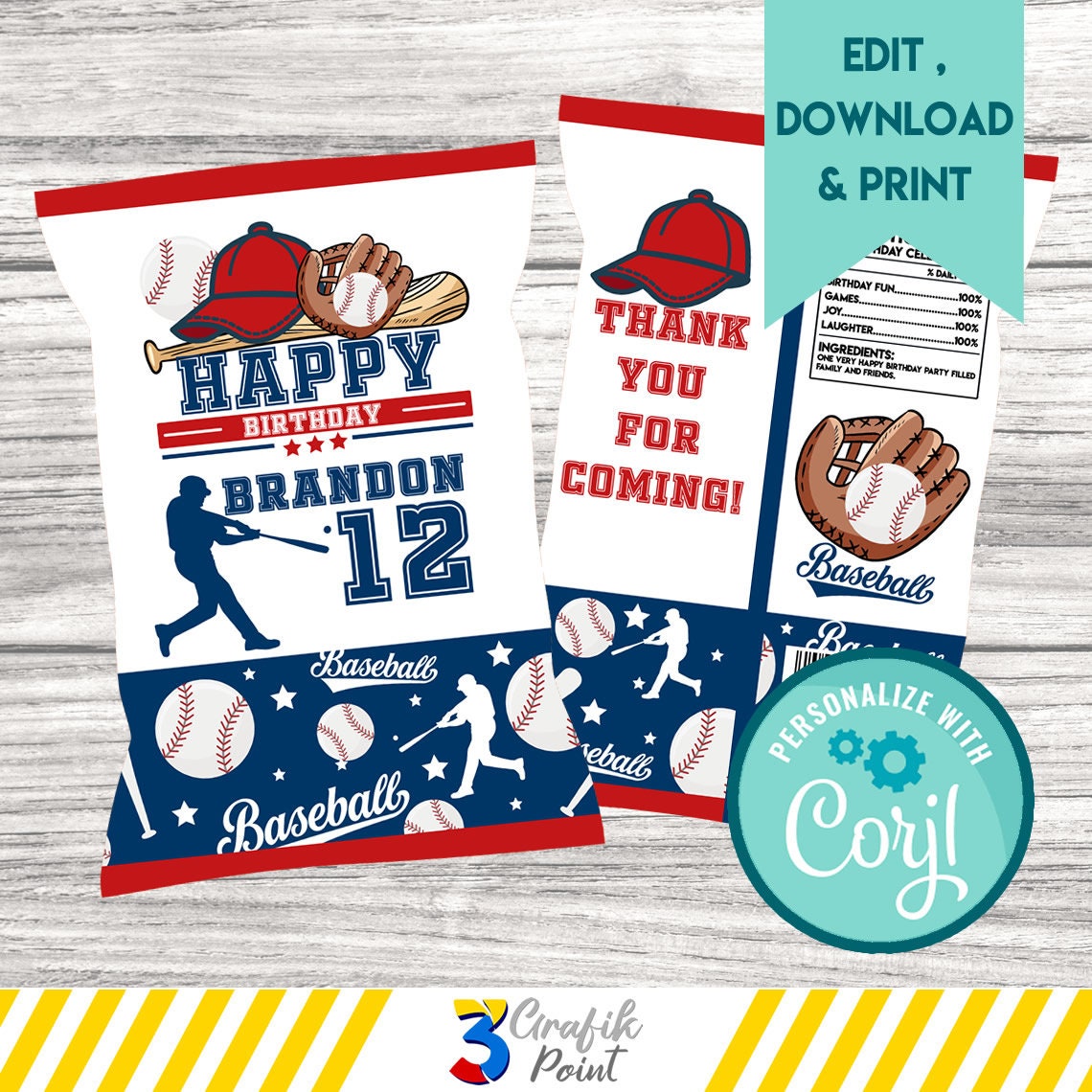 Baseball Chip Bag, Sport Chip Bag, Baseball Topper, Baseball Birthday ...