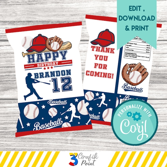 Baseball Chip Bag Sport Chip Bag Baseball Topper Baseball - Etsy