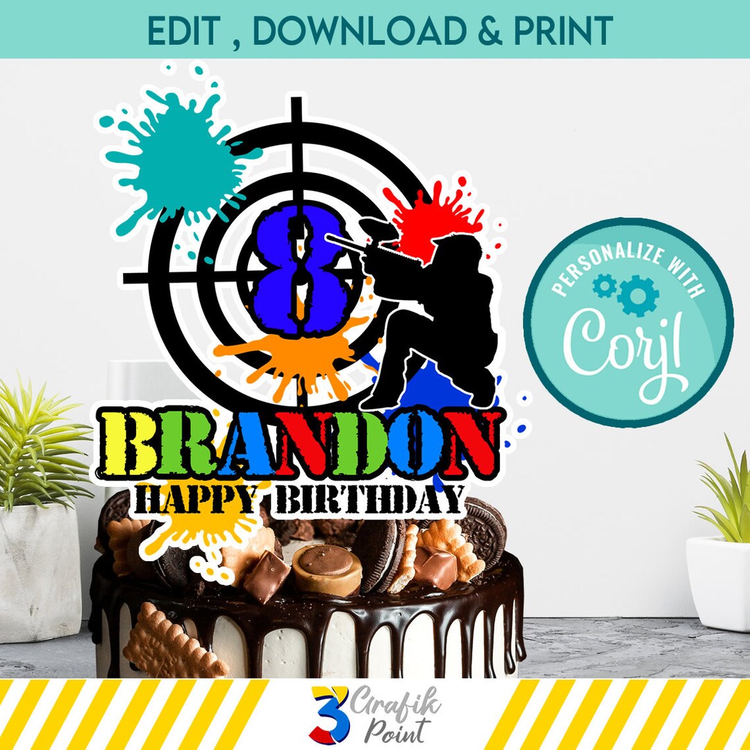 Editable Paintball Cake Topper Template, Paintball Cake Topper ...
