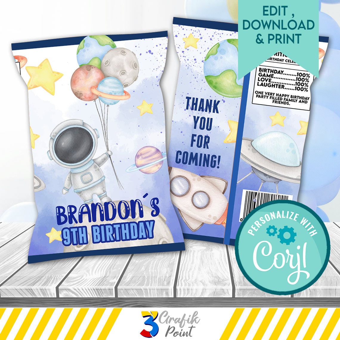 Editable Space Chip Bag Template Astronaut Chip Bag Outer - Etsy