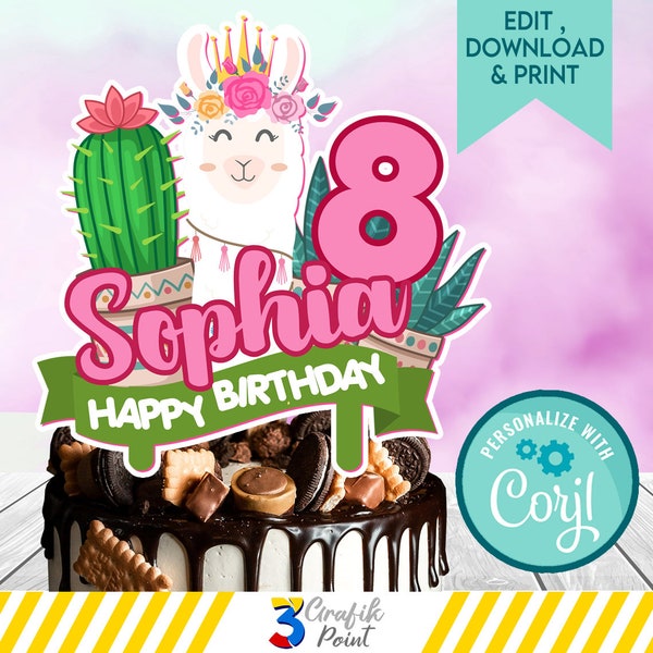 Llama and Cactus Cake Topper - Etsy