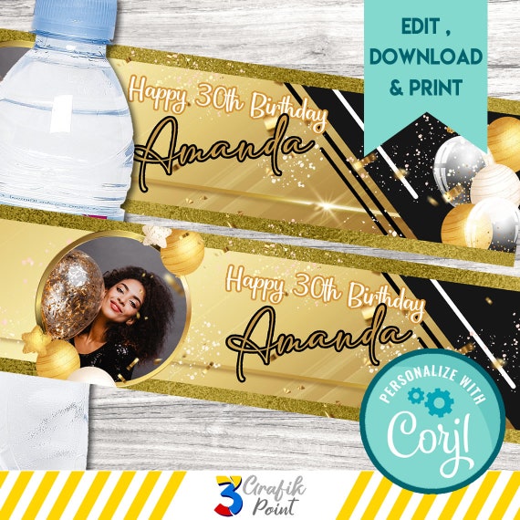 Gold Black Water Label Gold Balloons Water Label Gold - Etsy