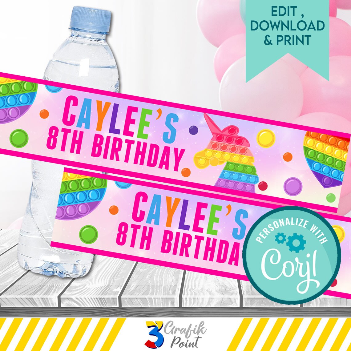 Editable Pop It Water Label Template Pop Fidget Water Label - Etsy