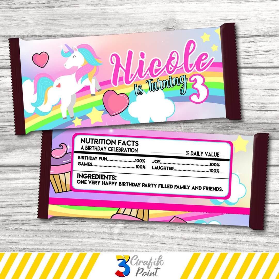Unicorn Candy Bar Wrappers: Printable Party Favors (PDF) - Etsy