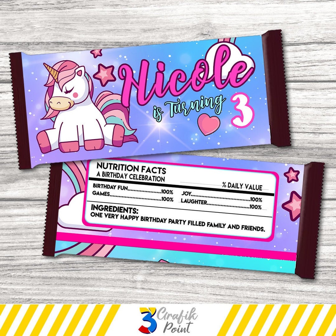 Unicorn Candy Bar Wrappers Printable, Unicorn Hershey Bar Wrappers ...