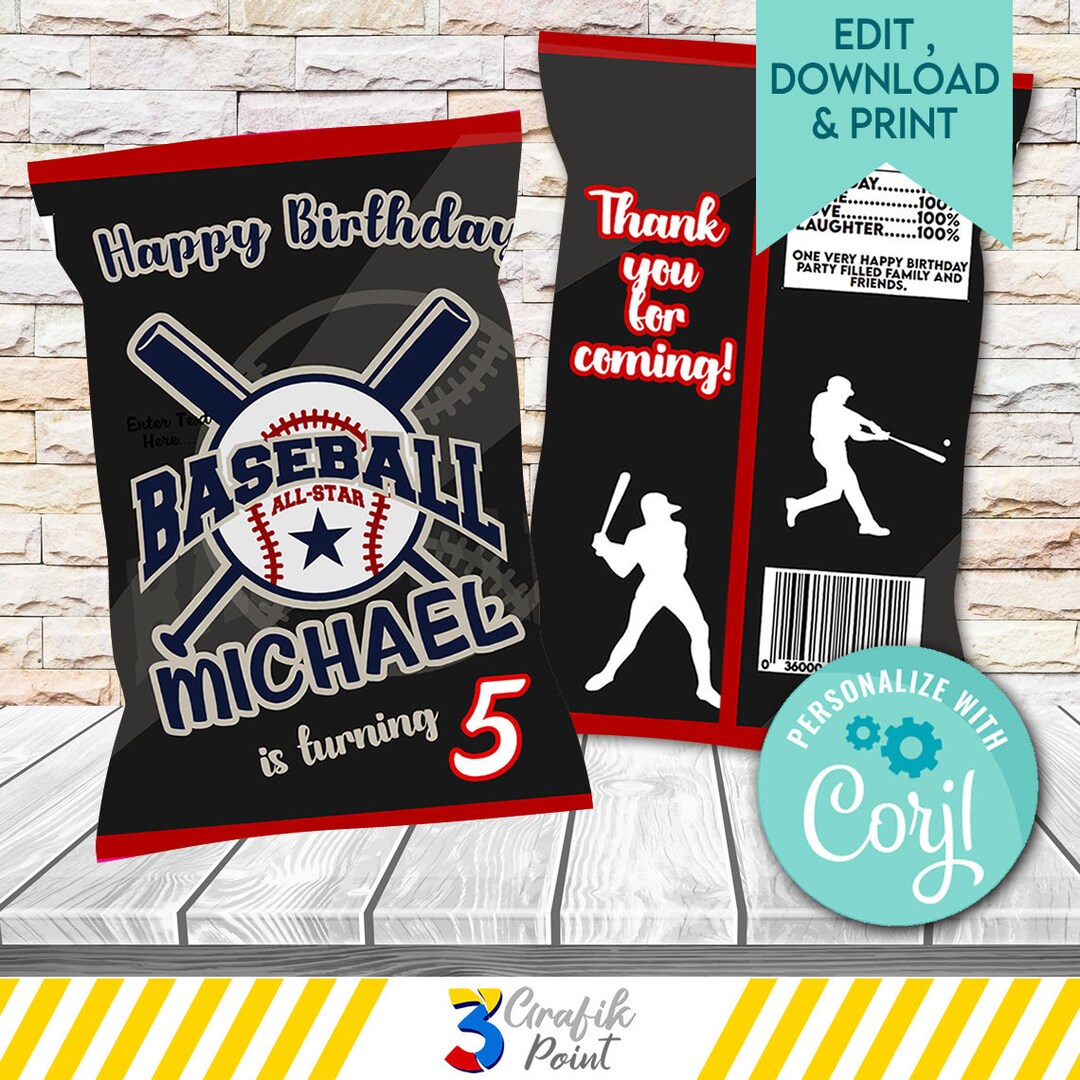 Baseball Chip Bag, Sport Chip Bag, Baseball Topper, Baseball Birthday ...