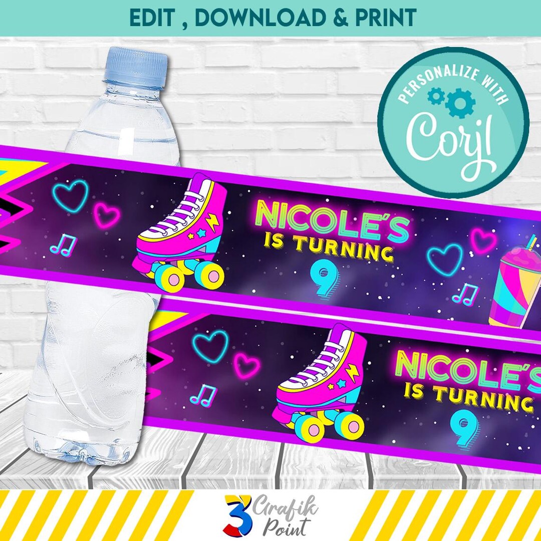 Roller Skate Water Label Printable, Water Labels Printables , Roller ...