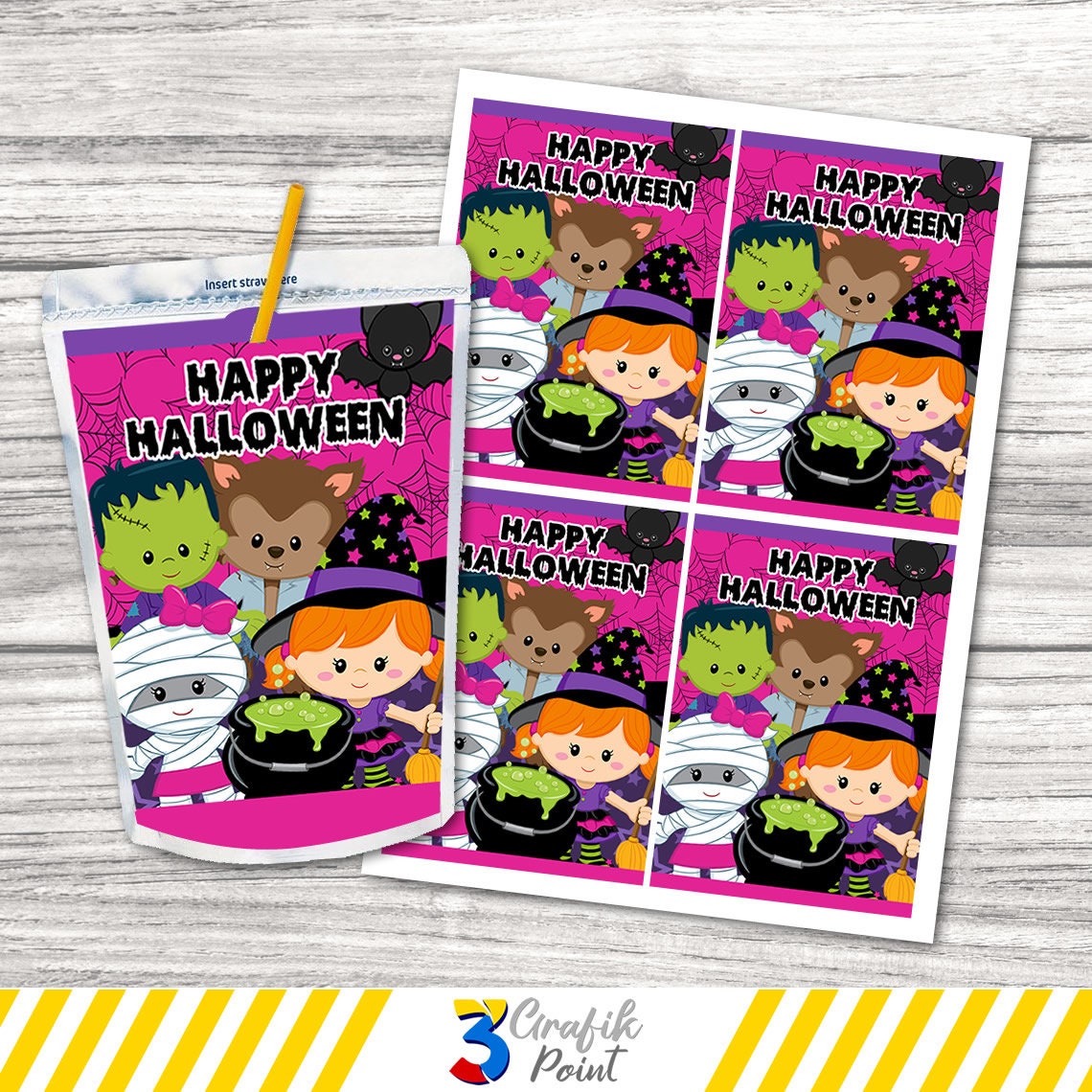 Halloween Juice Pouch Labels, Halloween Juice Labels, Printable Juice ...