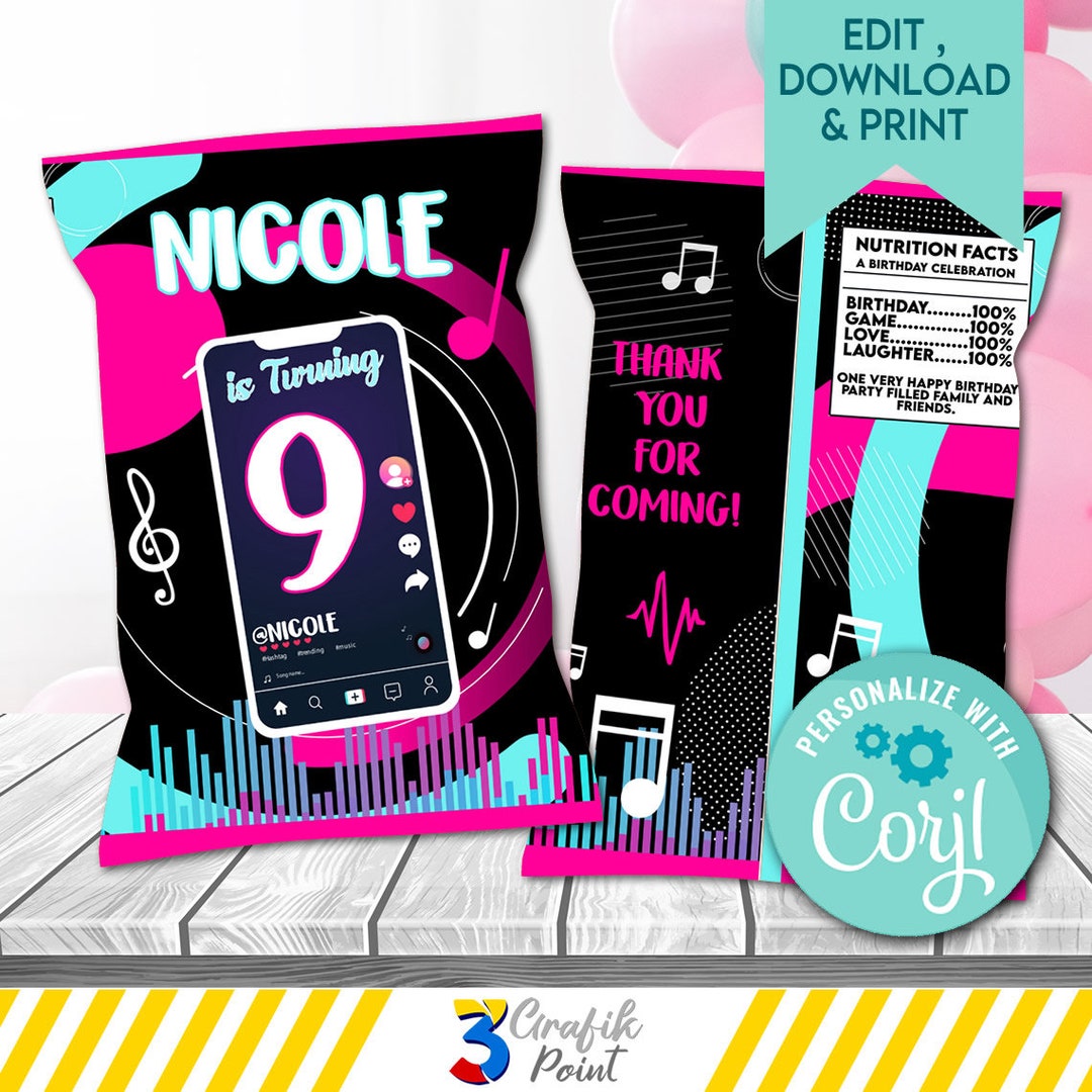 Editable Musical Chip Bag Printable, Musical Favor Bag, Musical ...