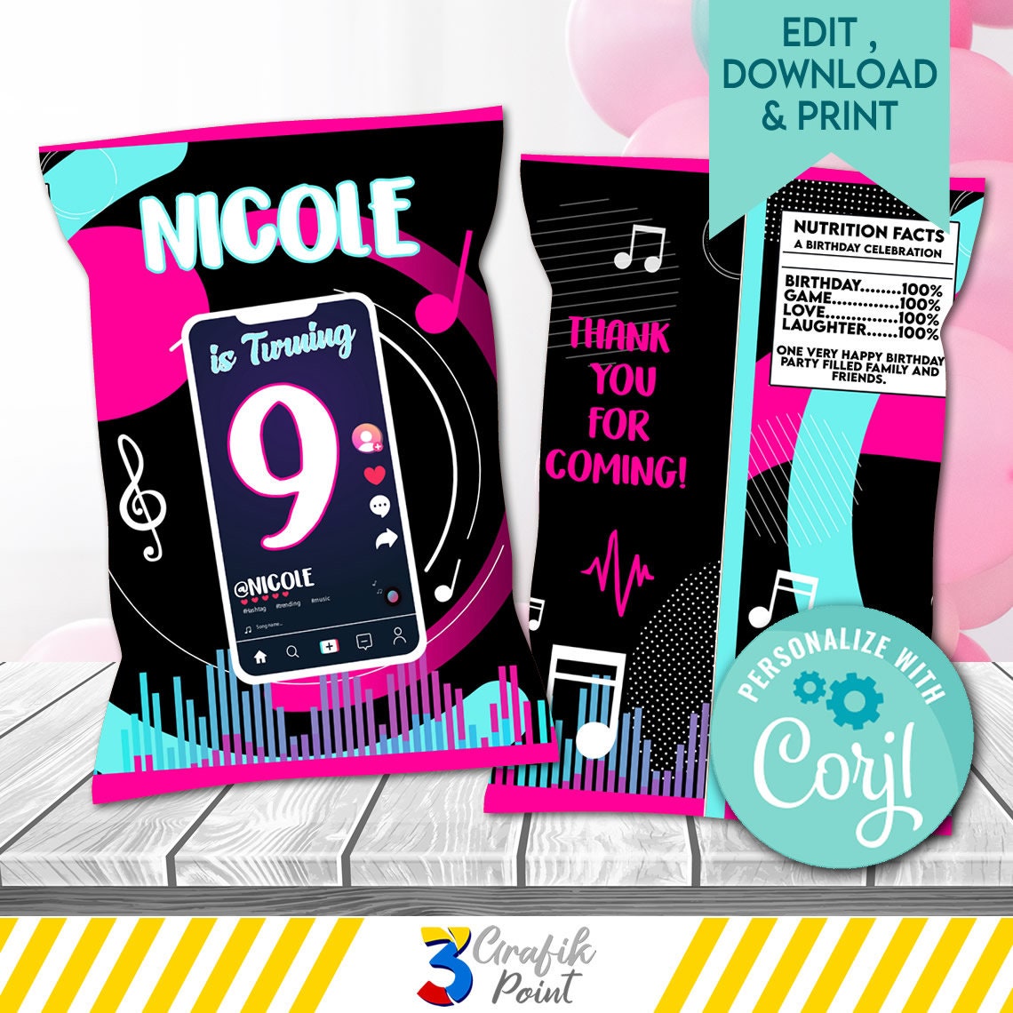 Editable Musical Chip Bag Printable Musical Favor Bag - Etsy