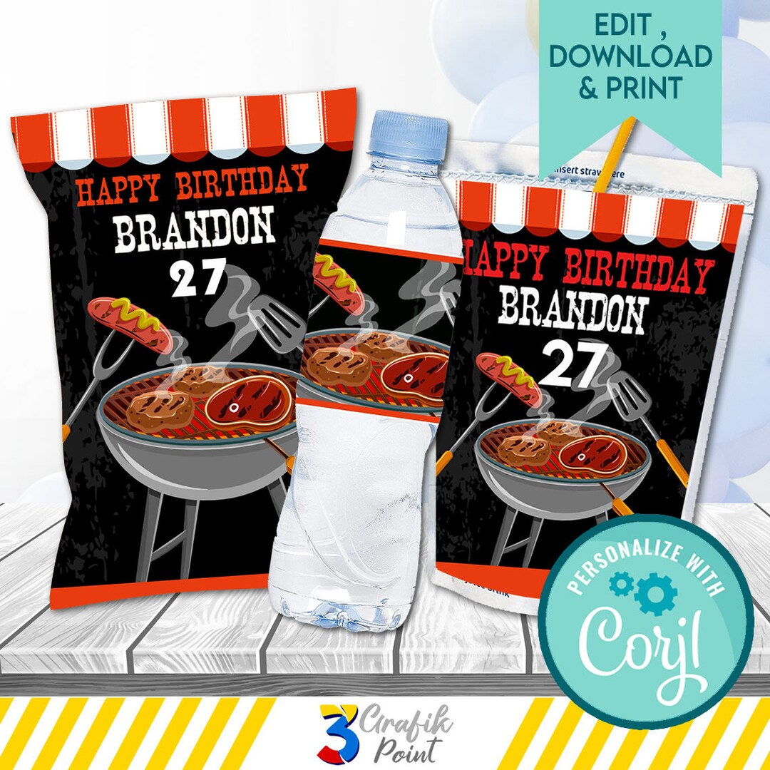 Editable Template BBQ Bundle, Barbeque Chip Bag, Water Label, Juice ...