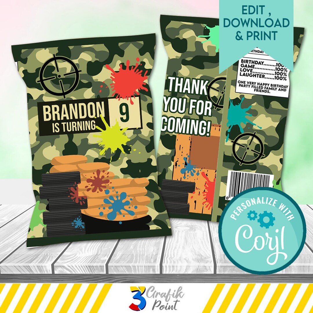 Camouflage Chip Bag Printable, Camouflage Favor Bag, Army Birthday ...
