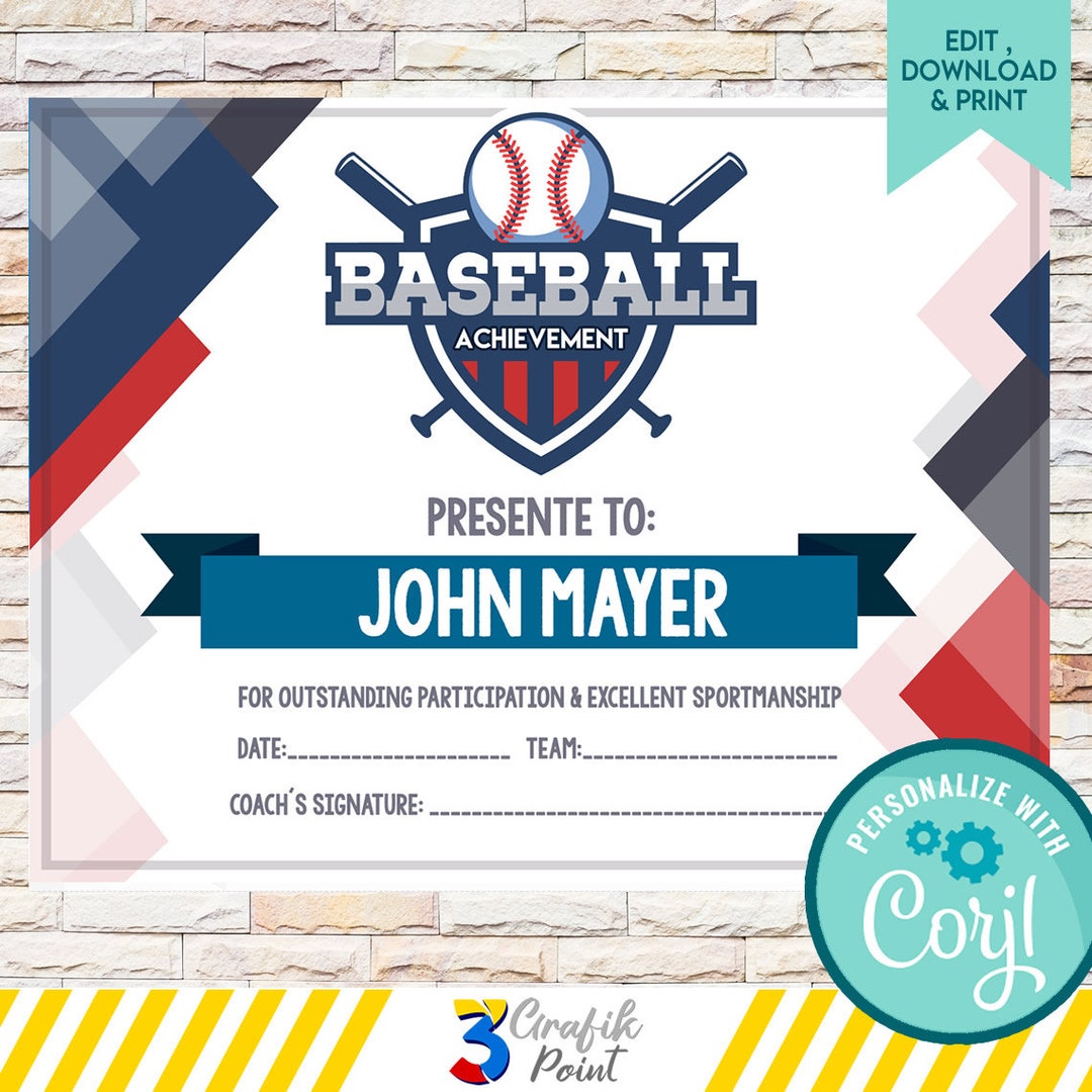 Editable Baseball Award Certificate: End of Season (digital Download ...