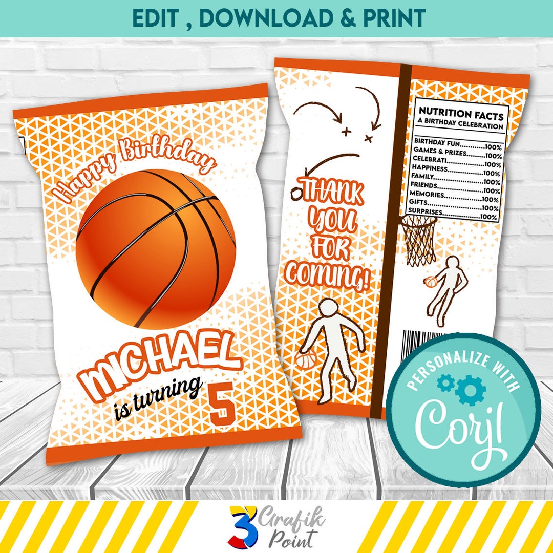 Basketball Chip Bag, Sport Chip Bag, Basketball Topper, Basketball ...