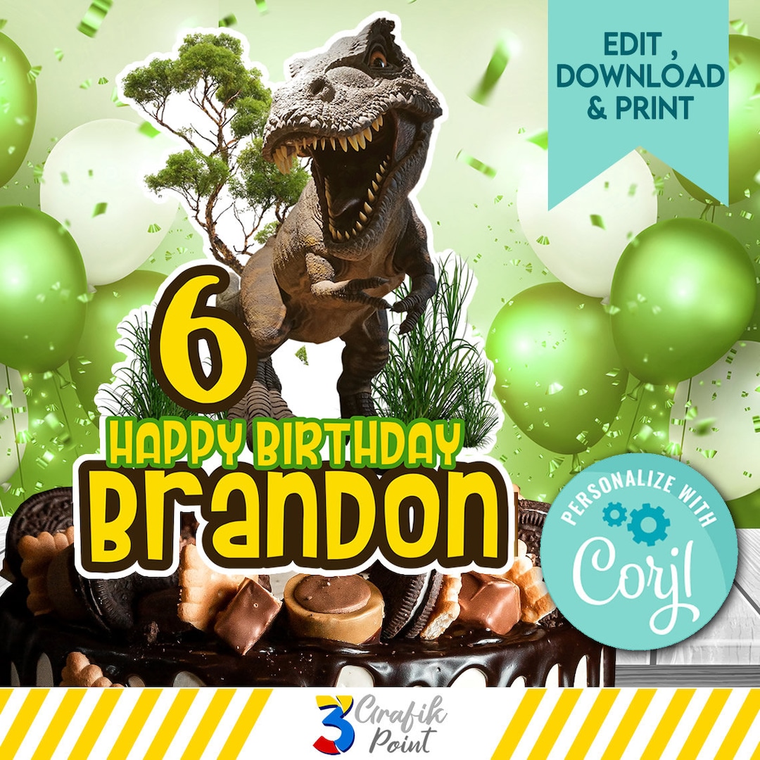 Dinosaur Cake Topper Printable T-rex Cake Topper Jurassic - Etsy