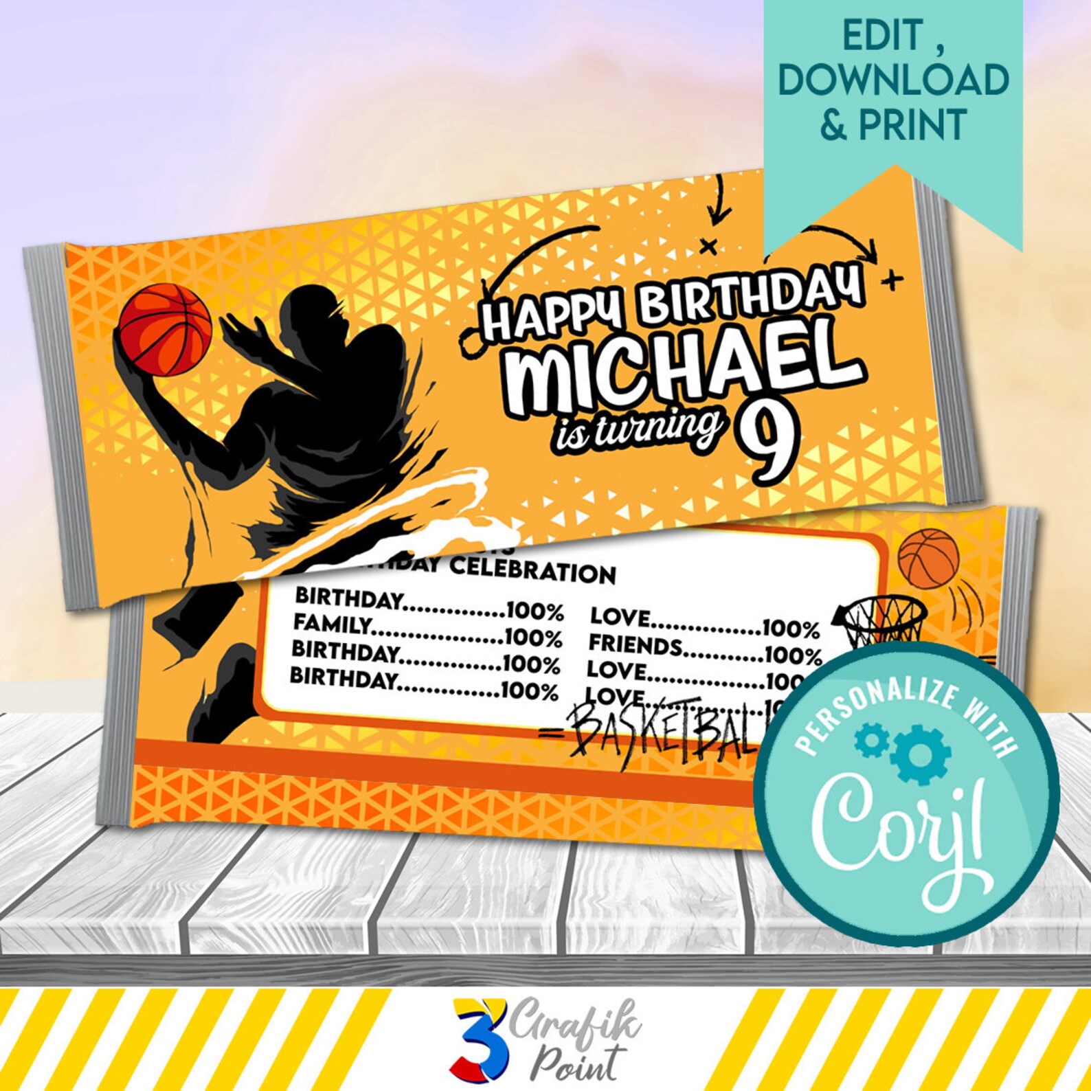 Editable Basketball Candy Wrapper Basketball Candy Bar Label - Etsy