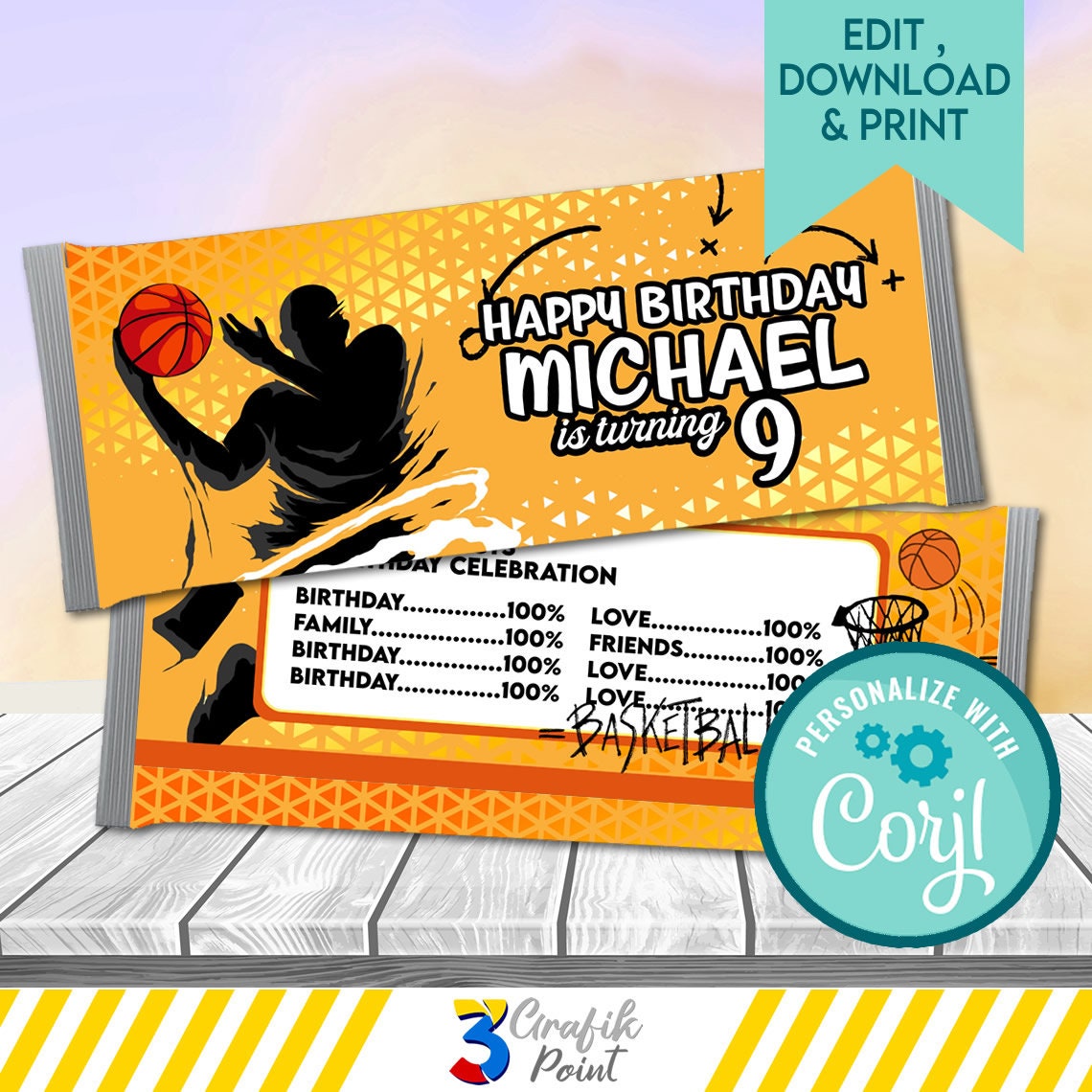 Editable Basketball Candy Wrapper Basketball Candy Bar Label - Etsy