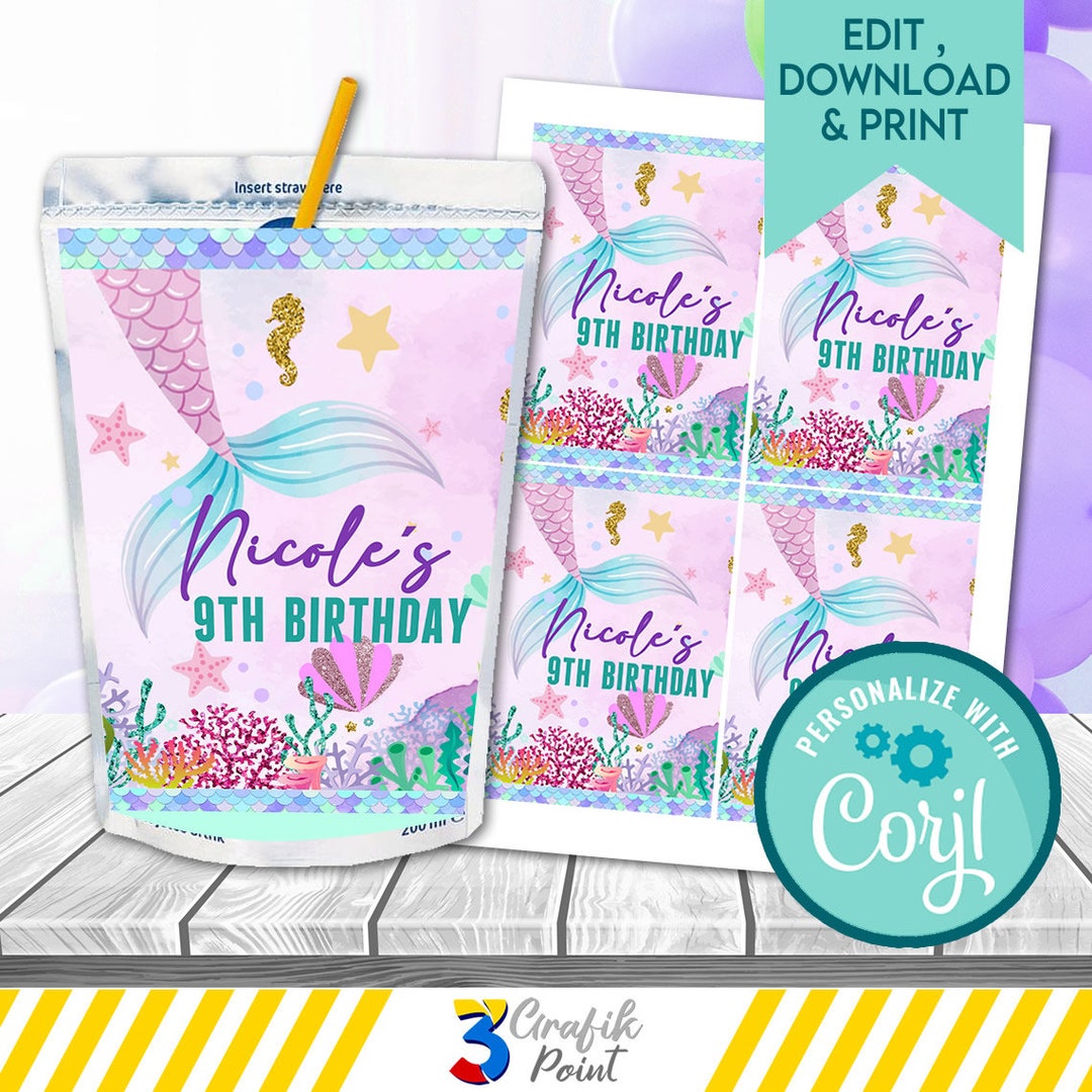 Mermaid Juice Label Template, Mermaid Juice Pouch Label, Mermaid ...