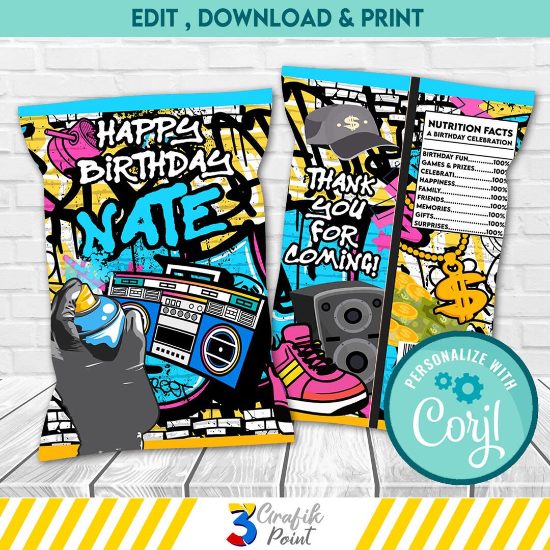 Editable Hip Hop Chip Bag Template, Graffiti Chip Bag, Party Birthday ...