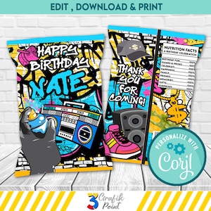 Editable Hip Hop Chip Bag Template, Graffiti Chip Bag, Party Birthday ...