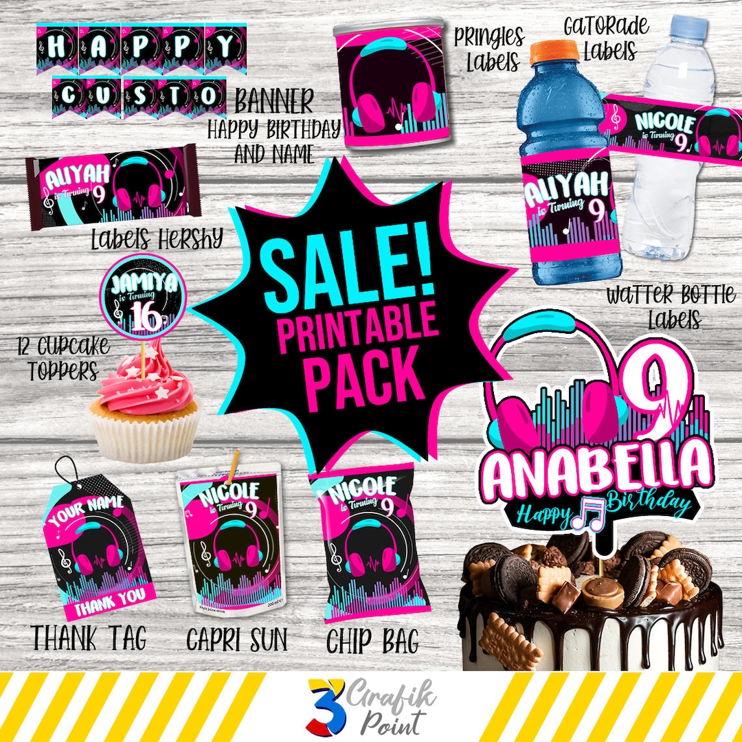 Party Musical Pack Printable, Musical Favor Bag, Musical Chip Bag ...