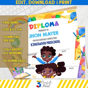 Editable Preschool Award Certificate, Preschool Diploma, Editable Award ...