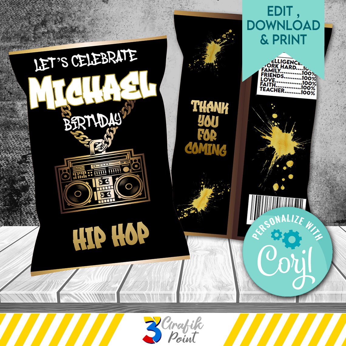 Editable Hip Hop Chip Bag Template, Hip Hop Party, Party Birthday Chip ...