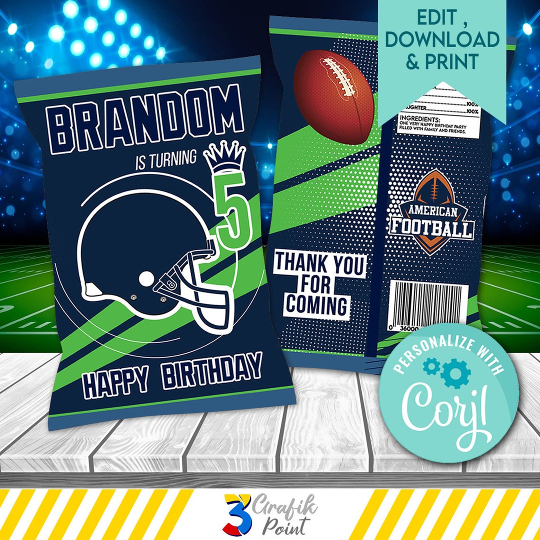 Editable Template American Football Chip Bag, Football Birthday Chip ...