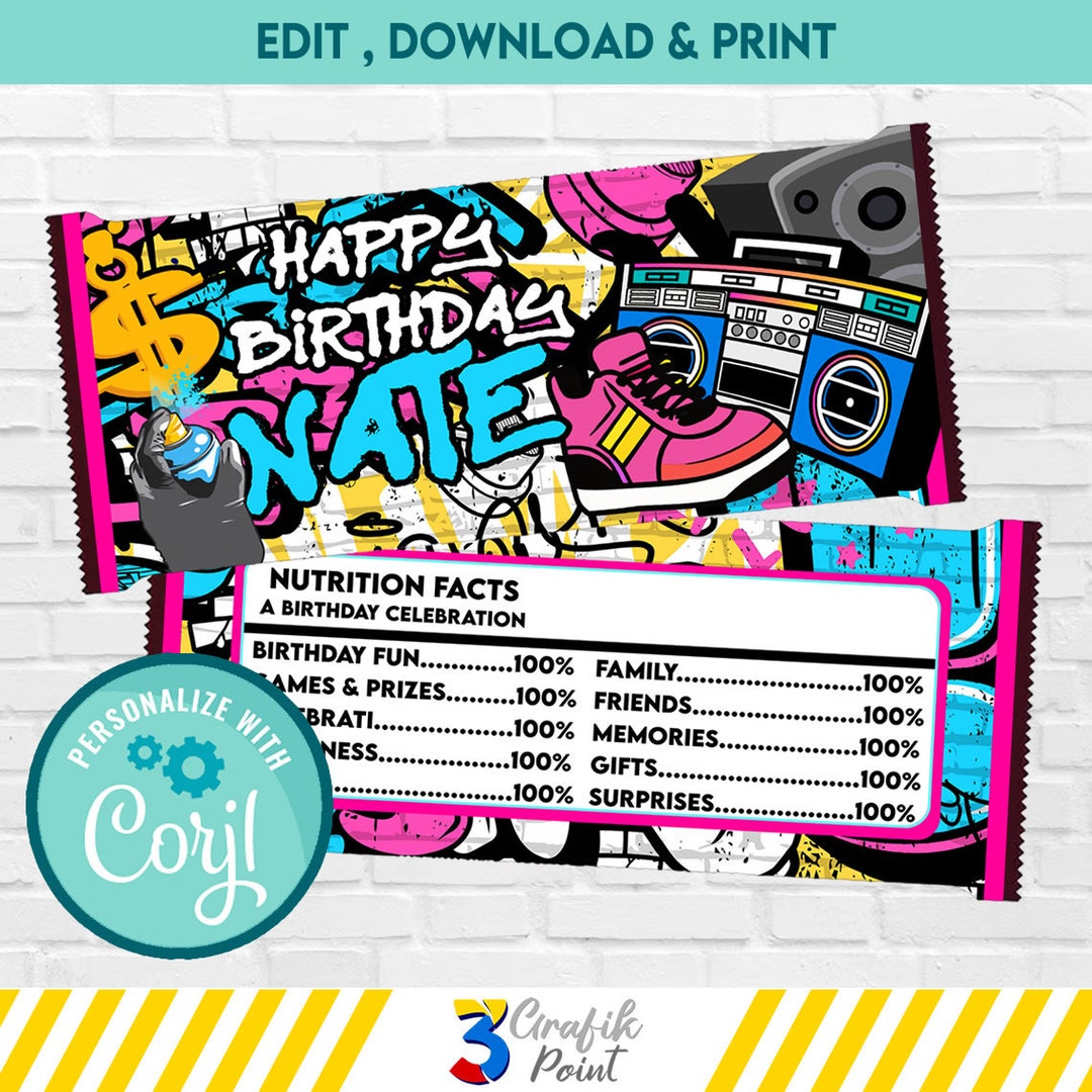 Editable Hip Hop Candy Wrapper Template, Graffiti Candy Label, Party ...
